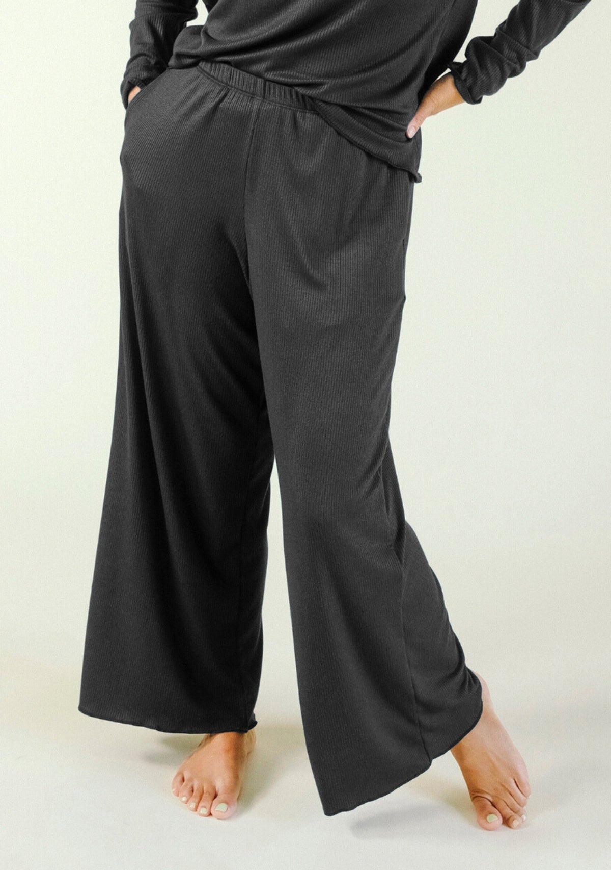 Hedy Ribbed Modal Lounge Pant- Black